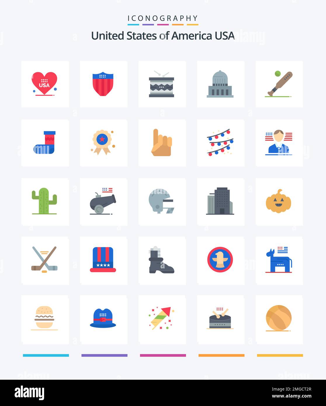 Creative Usa 25 Flat icon pack Such As ball. landmark. drum. city. st ...