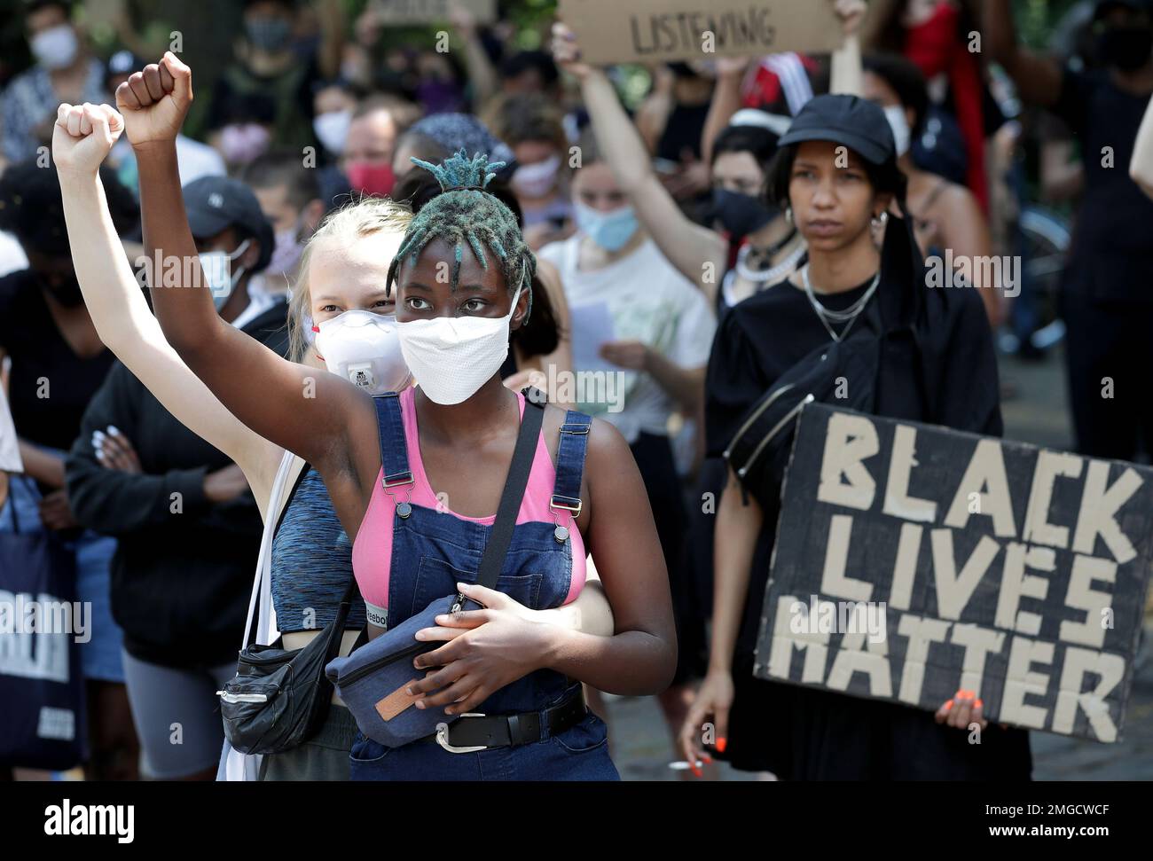 Two young woman take part in a Black Lives matter anti-racism protest ...