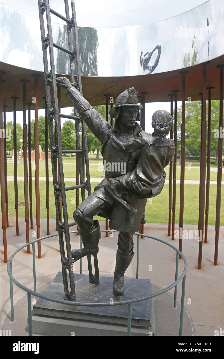 A statue of a firefighter is shown Friday, June 26, 2020 at the ...