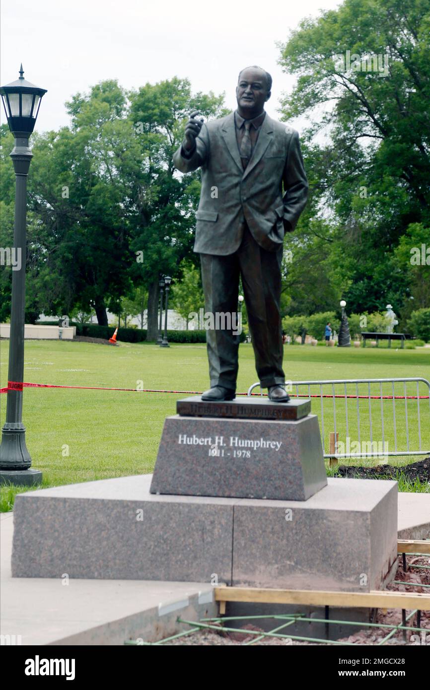 A statue of former U.S. Senator and Vice President Hubert Humphrey is ...