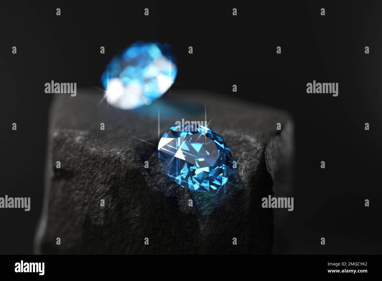 Blue diamond sapphire placed on roughness rock background main object ...