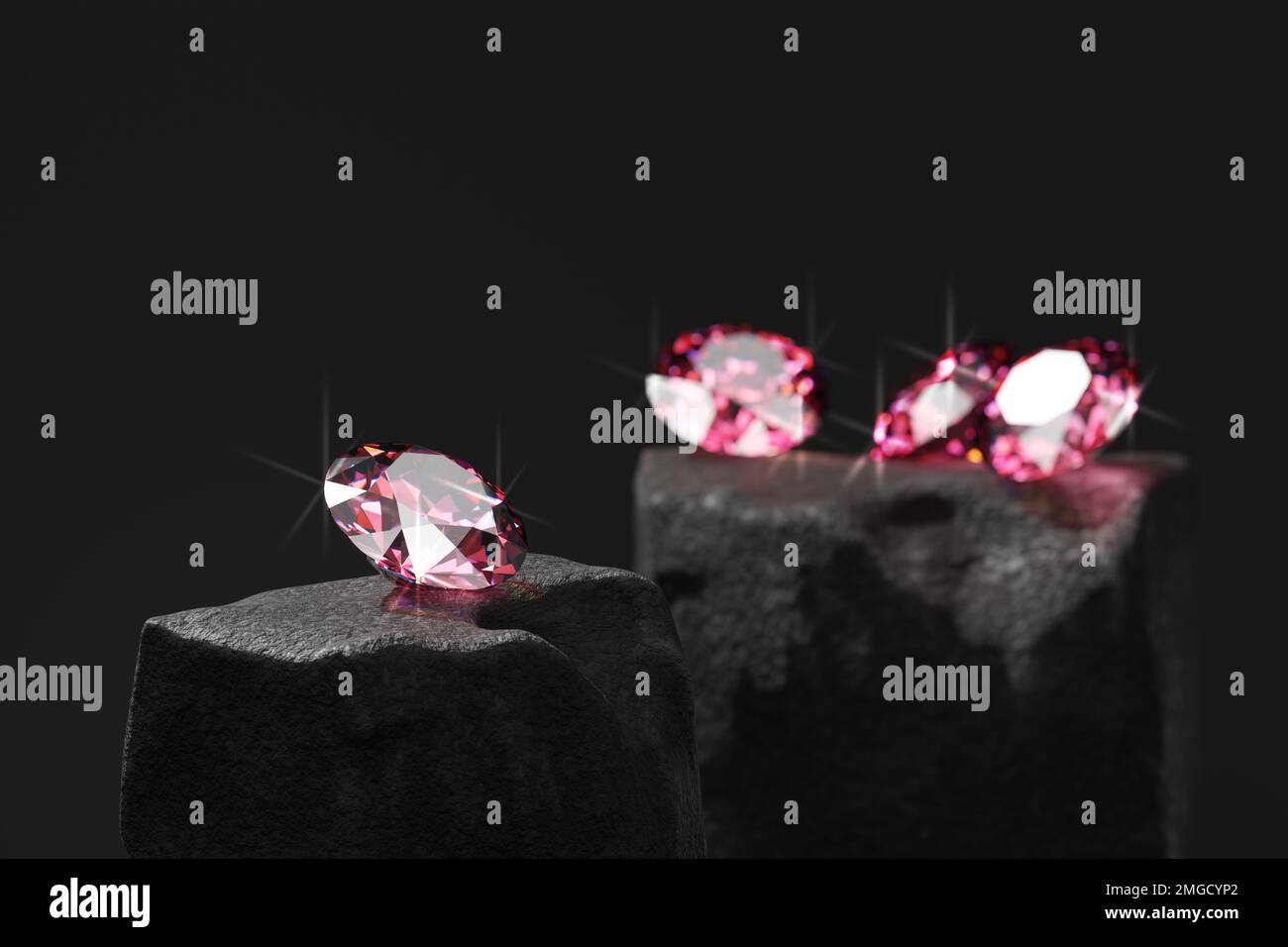 Ruby Gem Diamond group placed on dark background soft focus 3d ...