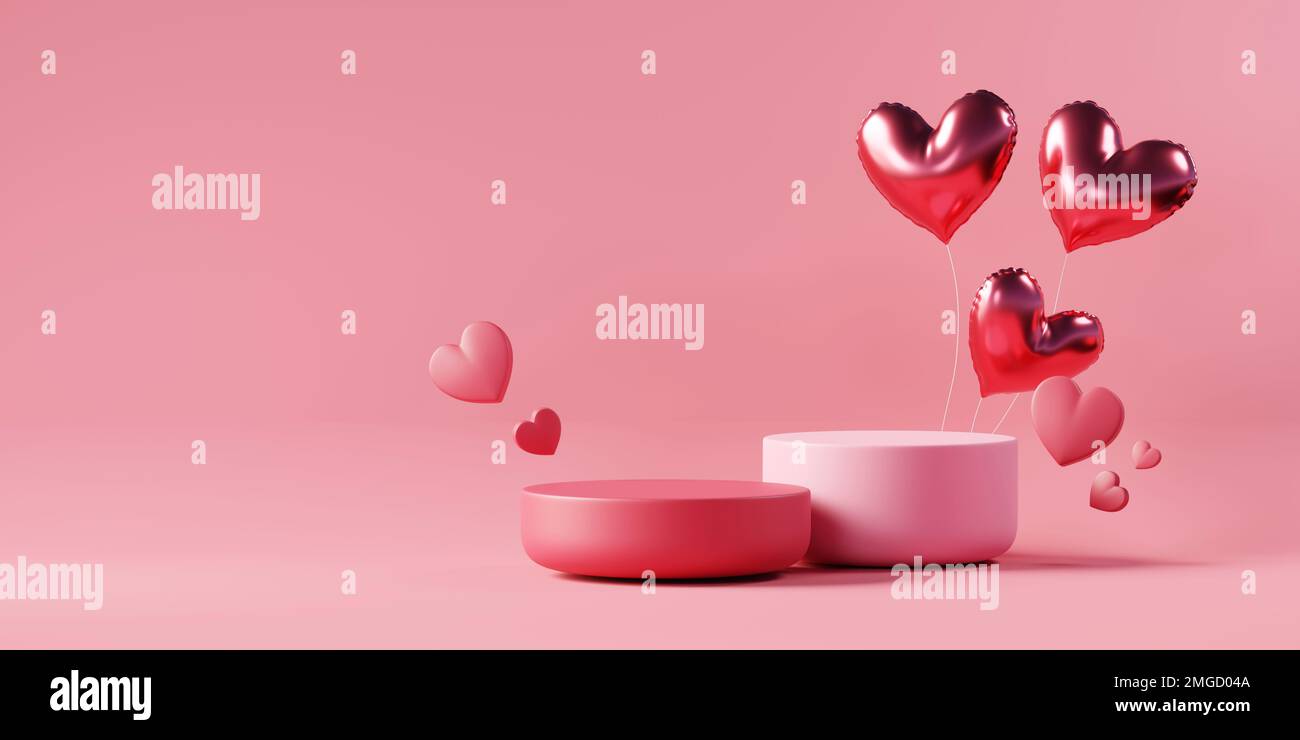 Valentine's day stage podium mock up with heart product display ...