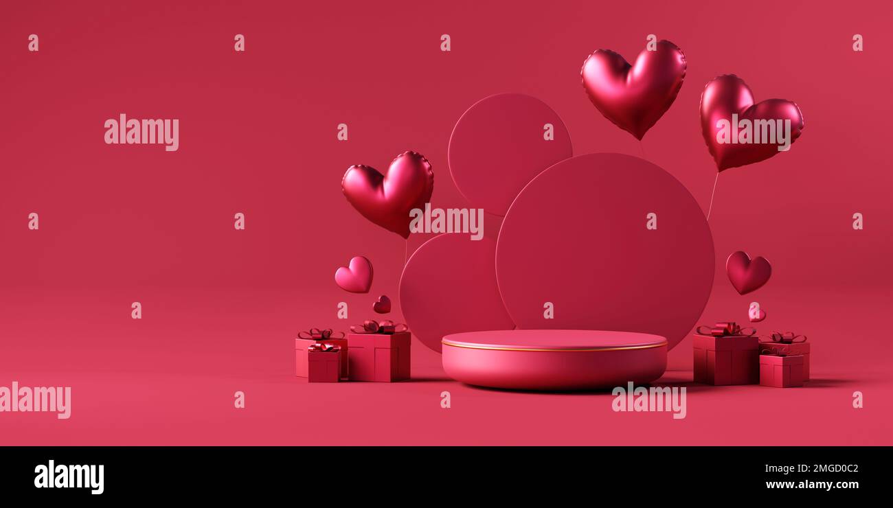 Valentine's day stage podium mock up with heart product display ...