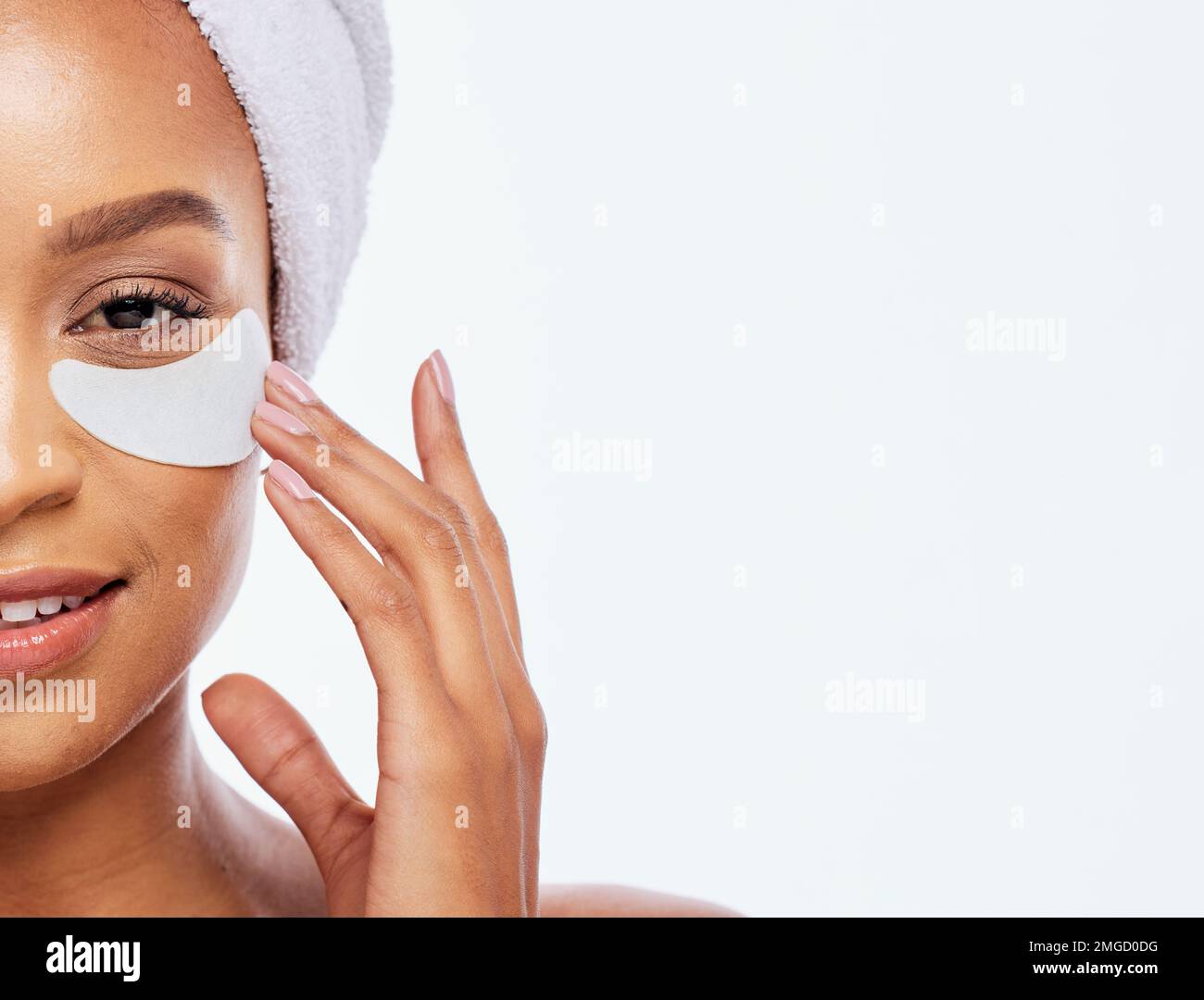 Skin care, eye patch and portrait of woman in studio for natural ...