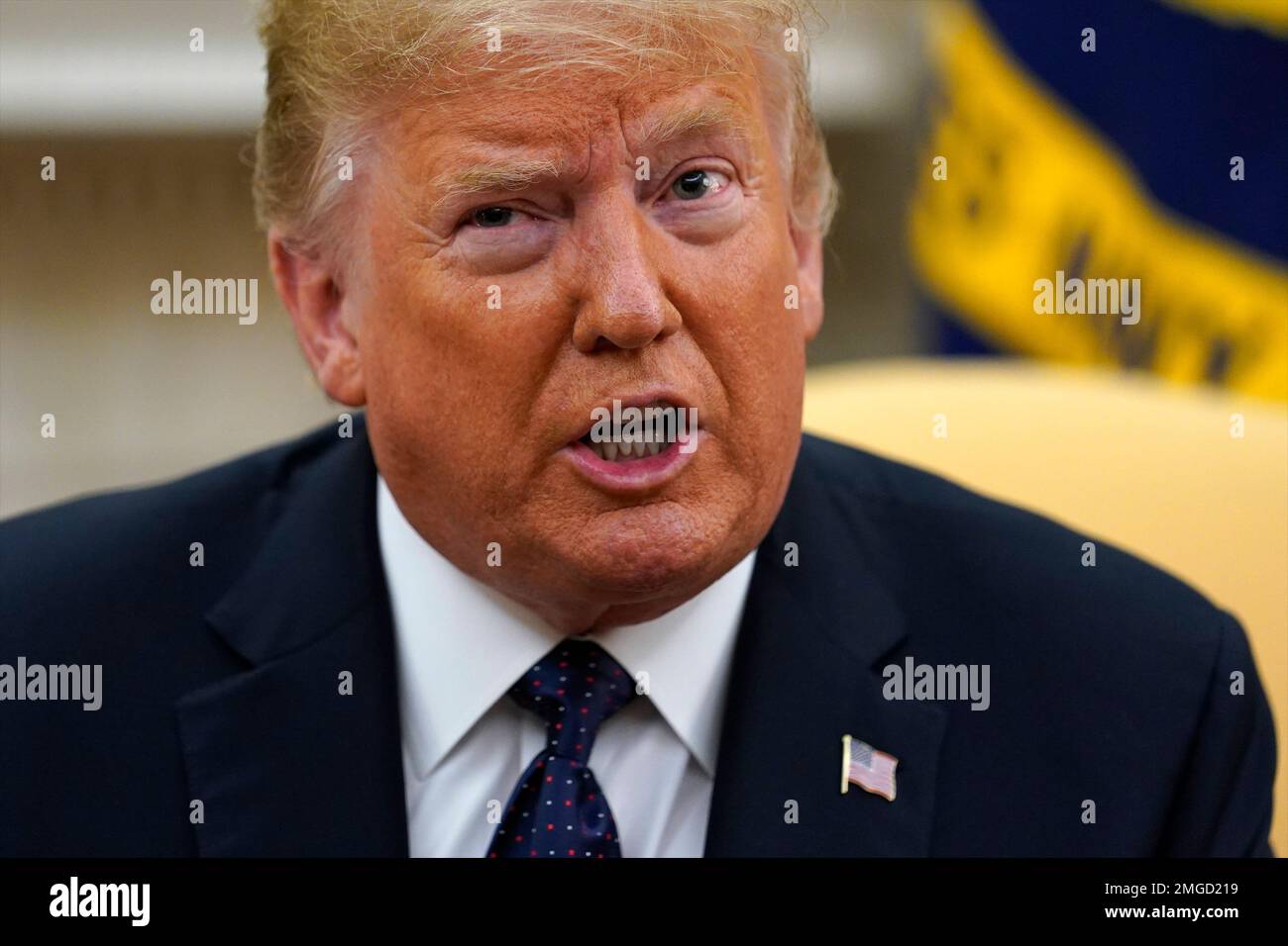 President Donald Trump speaks as he meets with Polish President Andrzej ...