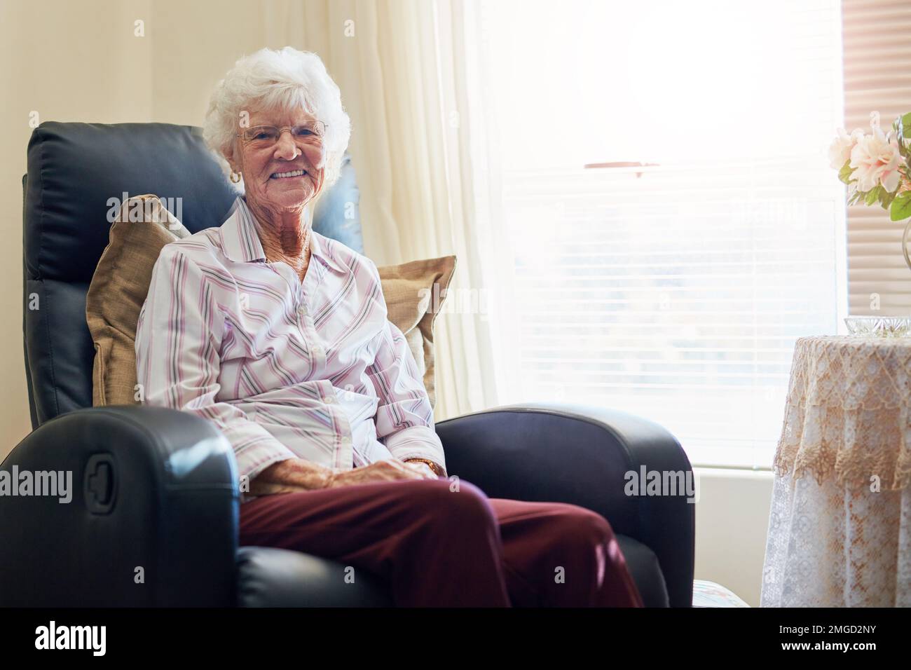What a comfortable way to spend retirement. Portrait of a happy elderly ...