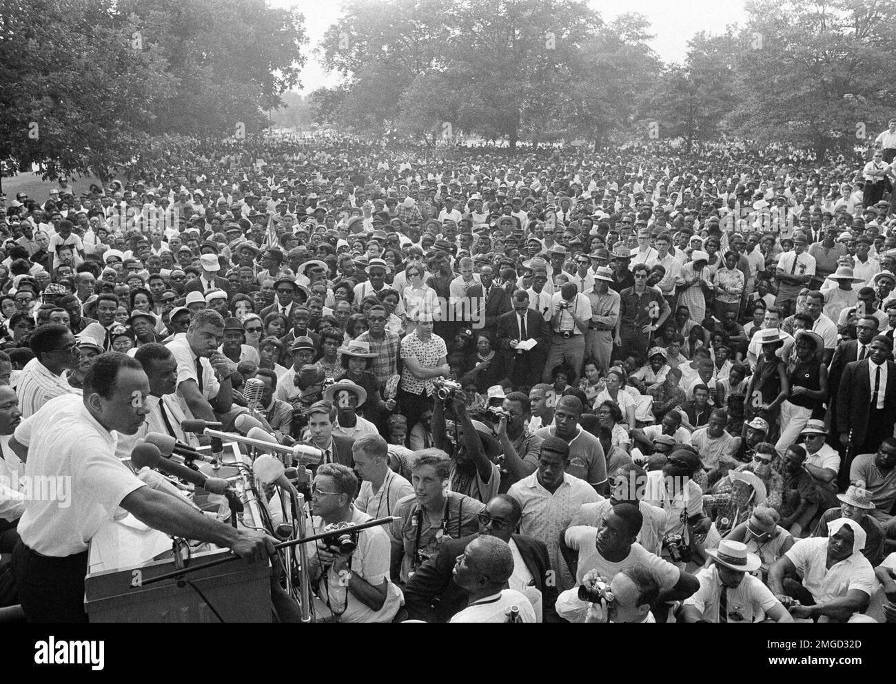 This June 26, 1966 file photo shows James Meredith, left, addressing a ...