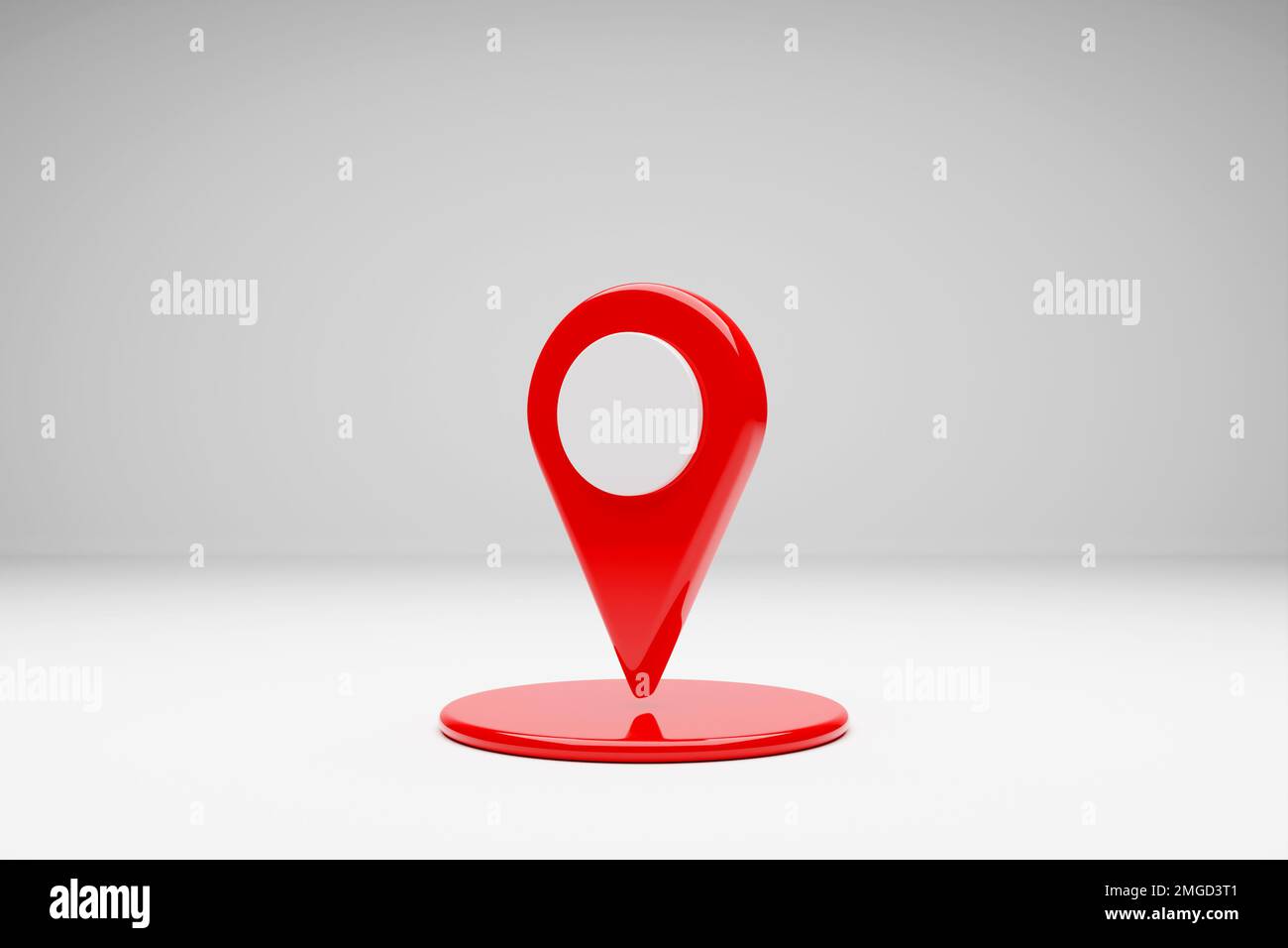 3d illustration of an icon with a red destination point on the map ...
