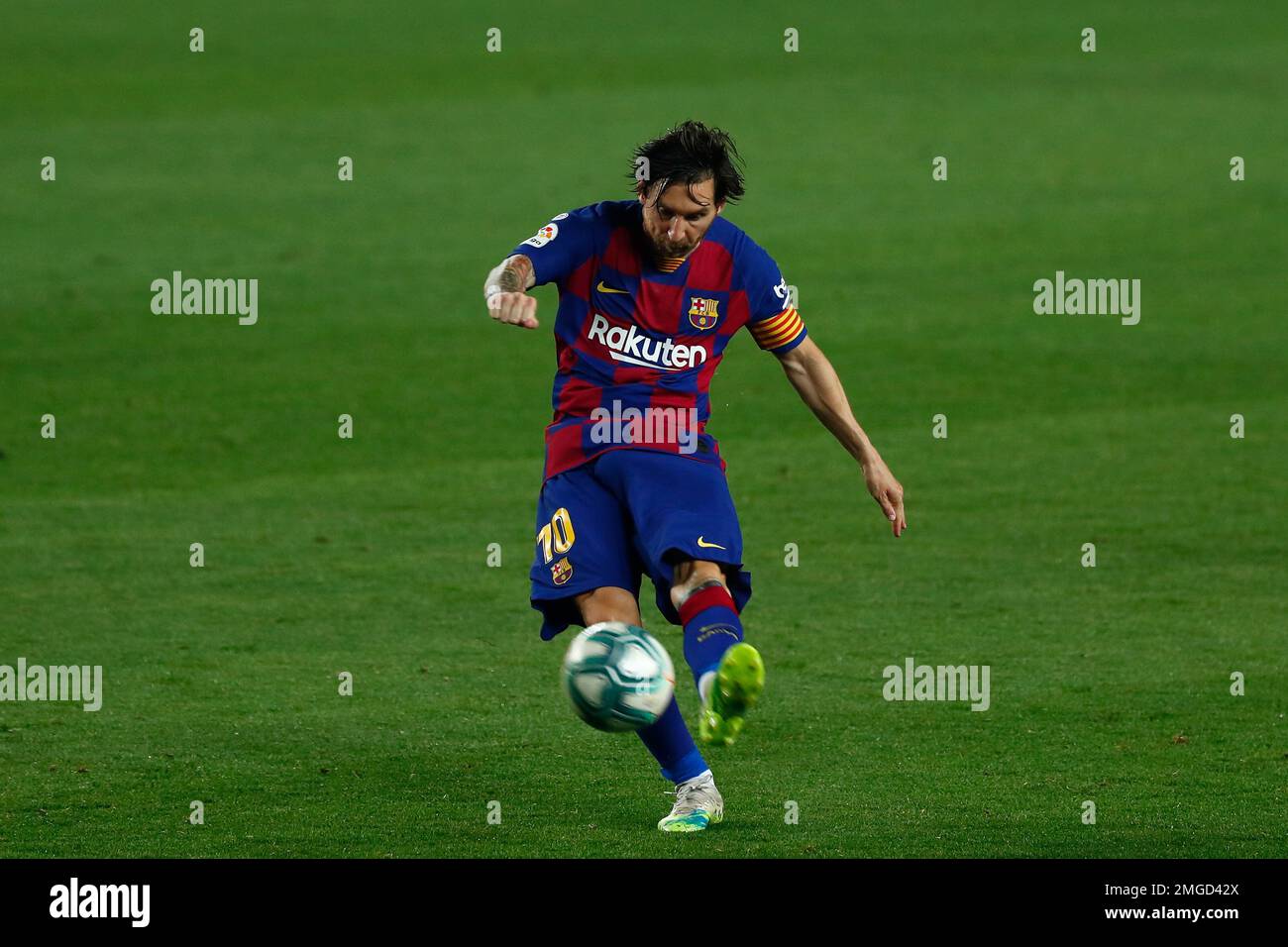 Barcelona's Lionel Messi kicks the ball during the Spanish La Liga ...
