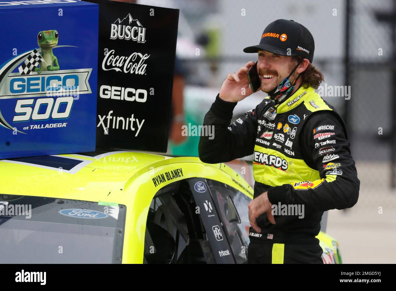 Ryan Blaney celebrates in Victory Lane after winning a NASCAR Cup ...