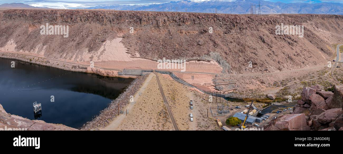 A panoramic view of the Pleasant Valley Dam and the Owens River Valley ...