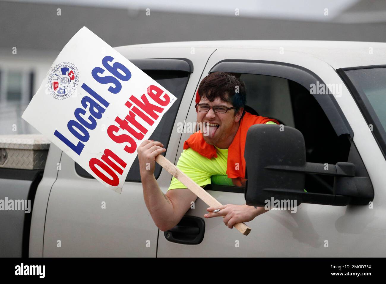 Eric Lovering, a striking shipbuilder, rides in a truck outside Bath ...