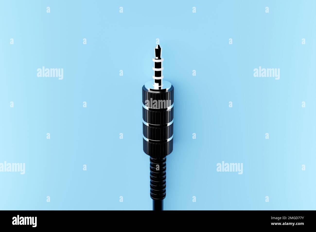3.5 mm audio mini jack plug isolated on a blue background. 3d ...