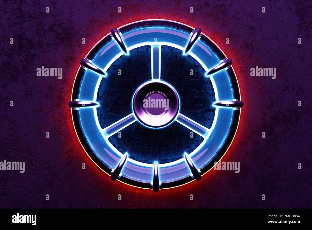 3D rendering future engine rocket turbine technology under blue and ...