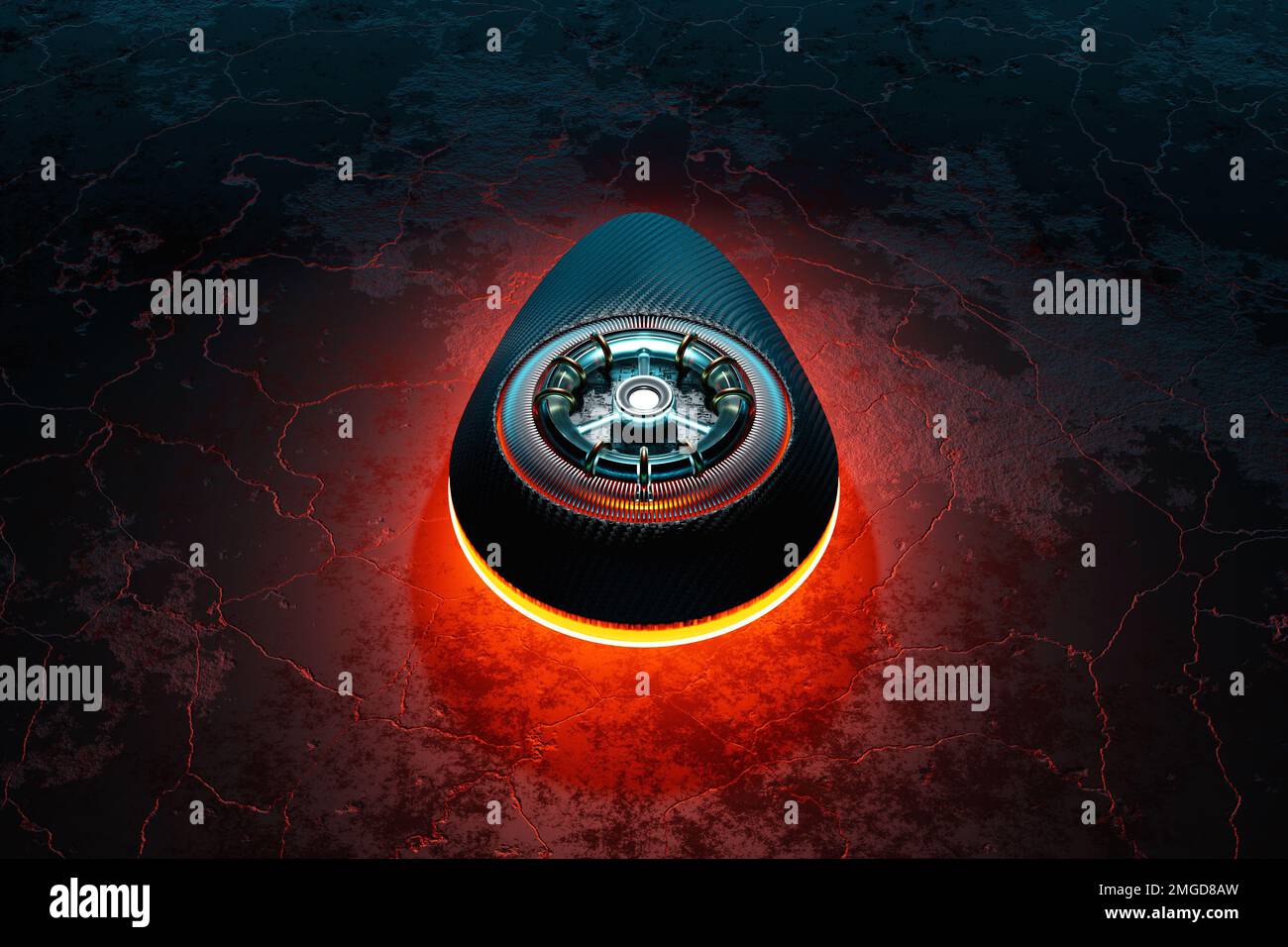 3D rendering future engine rocket turbine technology under blue and ...