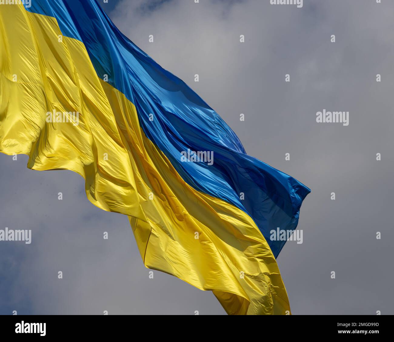 Ukraine flag waving on the wind against the blue sky Stock Photo - Alamy
