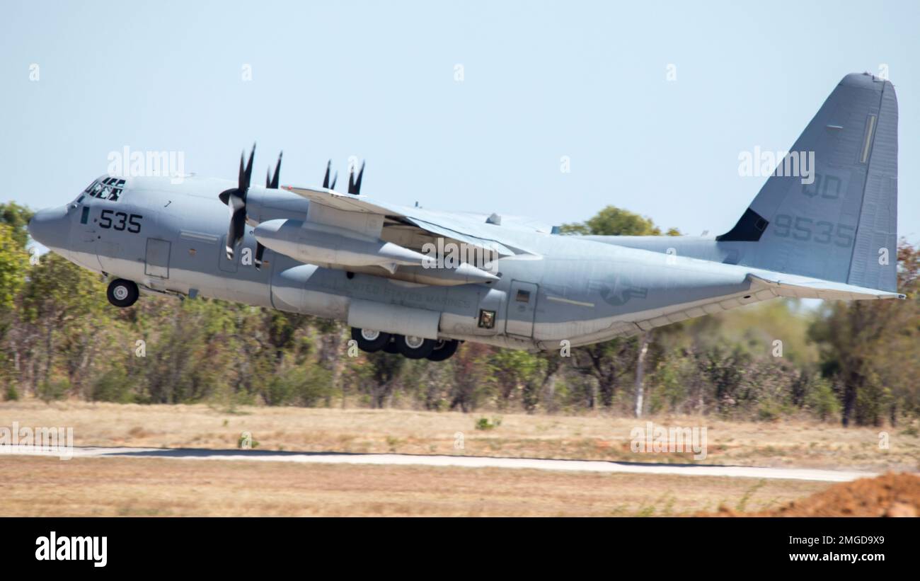 A U.S. Marine Corps KC-130J Super Hercules aircraft with Marine Aerial ...