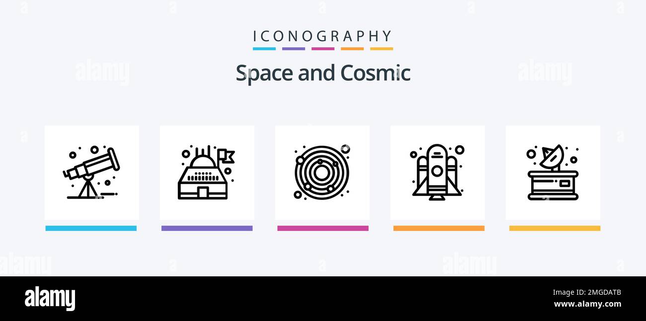 Space Line 5 Icon Pack Including . observatory. planet. building. planet. Creative Icons Design ...