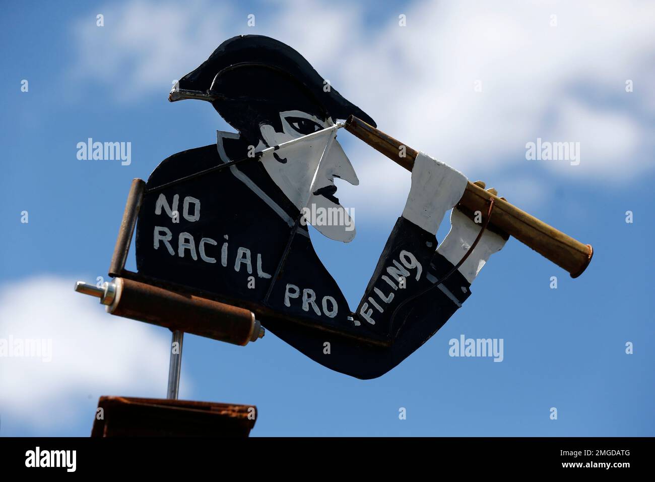 A figure adorns a float during a Juneteenth celebration, Friday, June ...