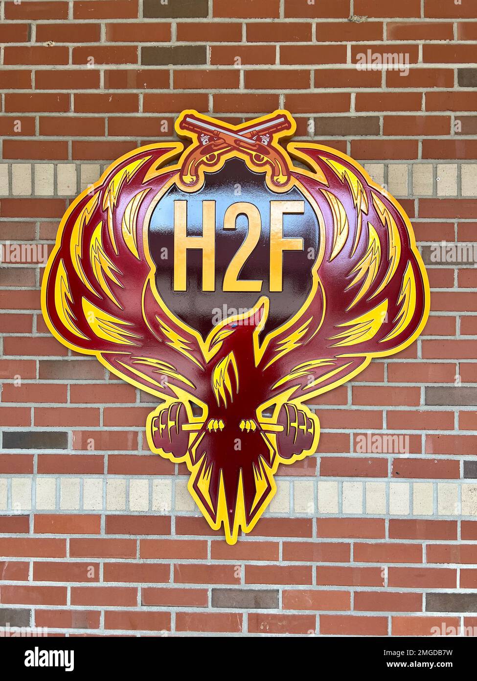 The H2F emblem adorns the building of the 16th Military Police Brigade ...