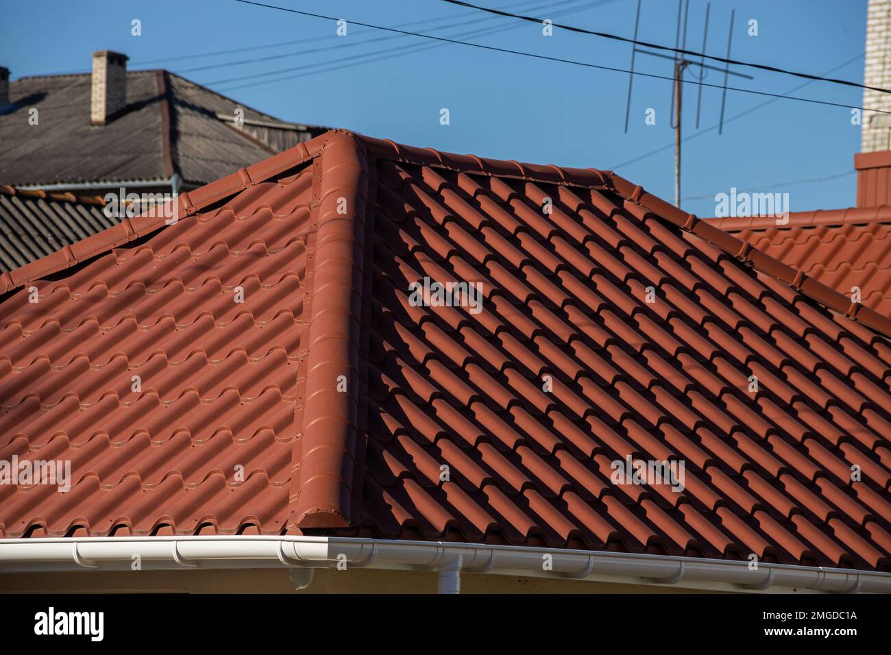 Roof metal sheets. Modern types of roofing materials Stock Photo - Alamy