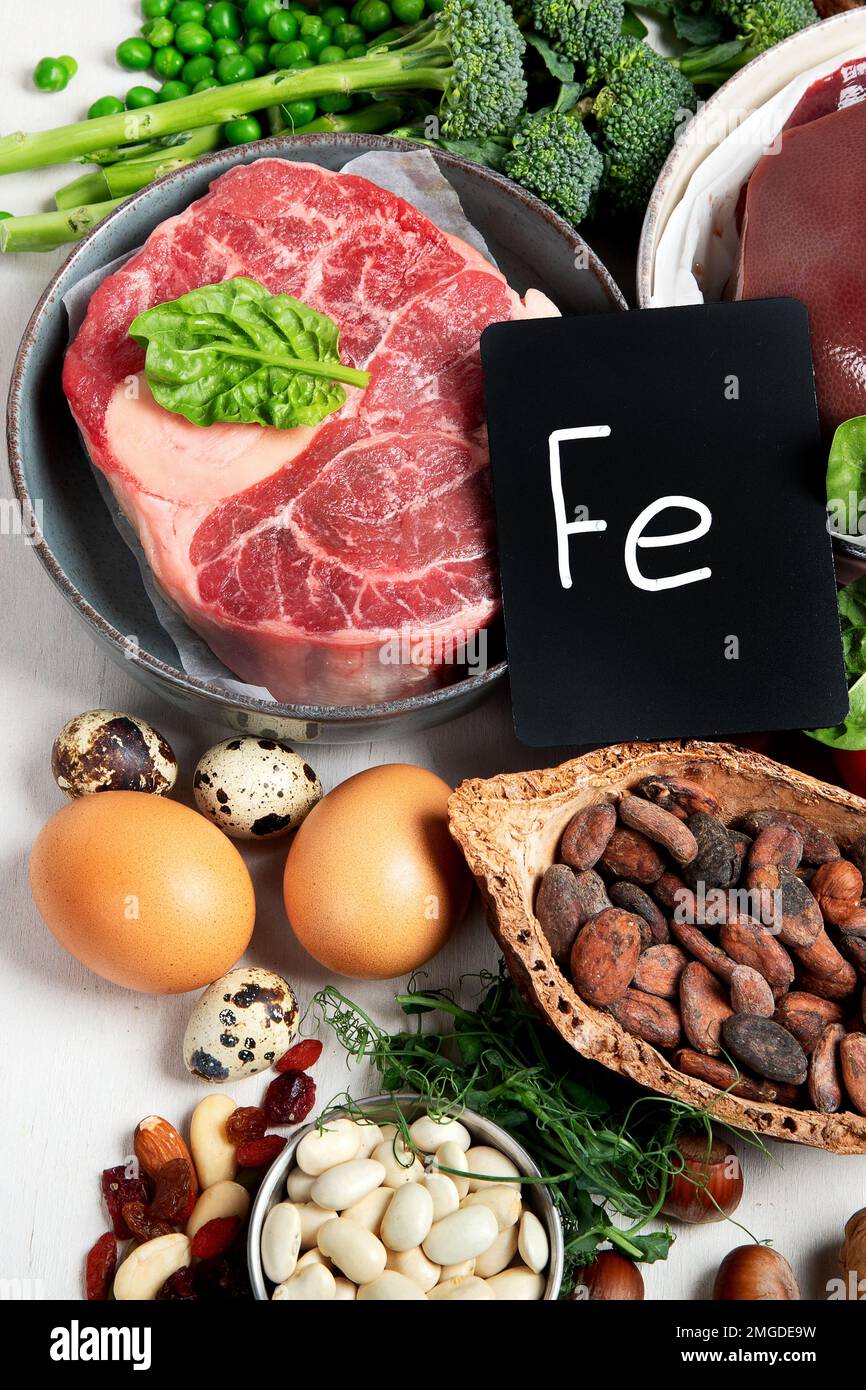 Food containing natural iron. Fe: Liver, avocado, broccoli, spinach ...