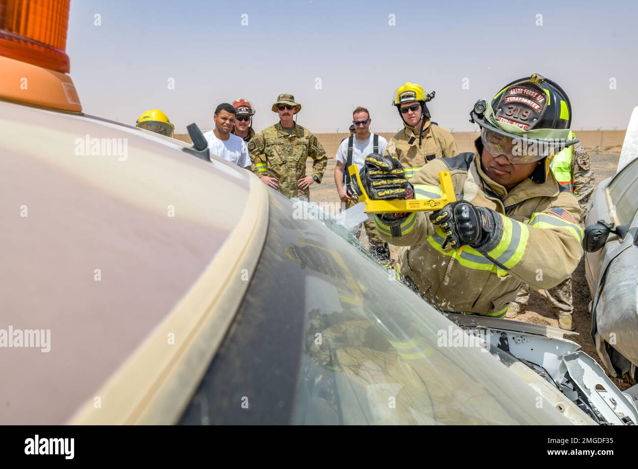 U.S. Air Force Senior Airman Tevis Holi, a firefighter with the 378th ...