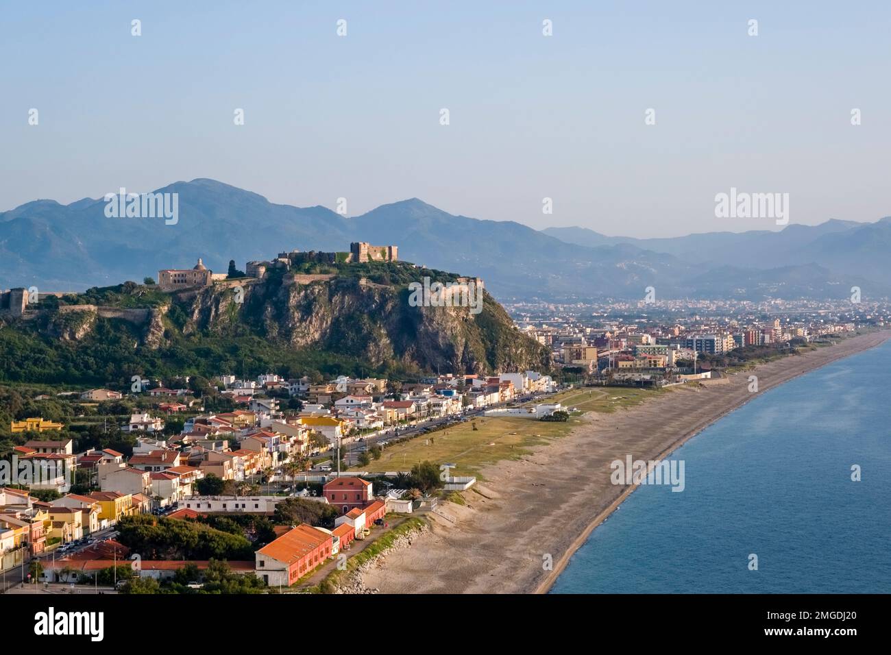 Aerial view of the city of Milazzo, located by the sea, and the Milazzo ...