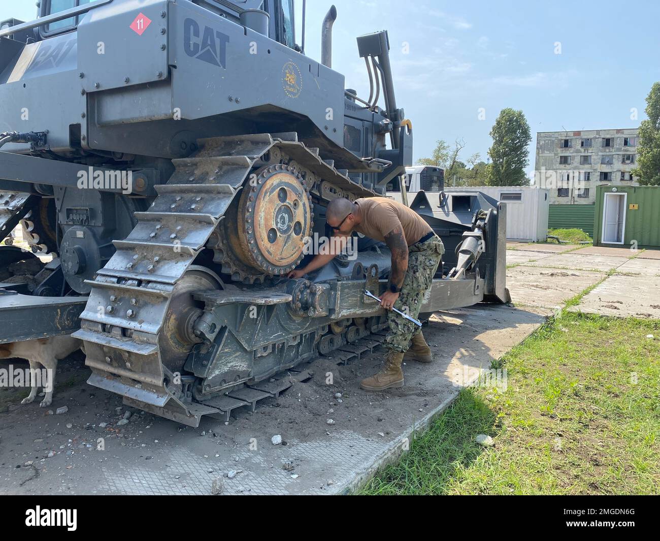 Military Dozer Armored Caterpillar D9 Dozer Assists With High Risk
