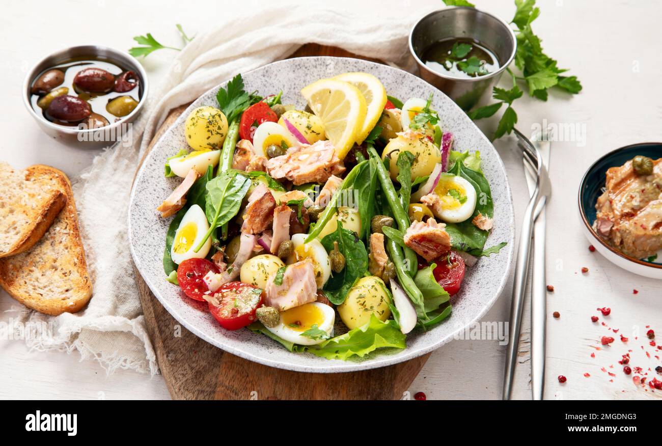 Nicoise salad, traditional French dish. Tuna salad, healthy ...