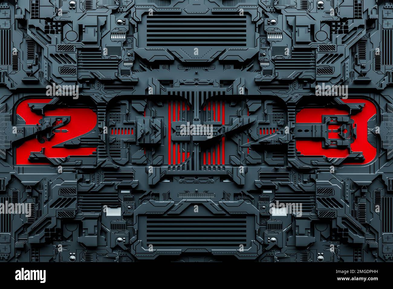 3D illustration Abstract geometric tech pattern with futuristic tech ...