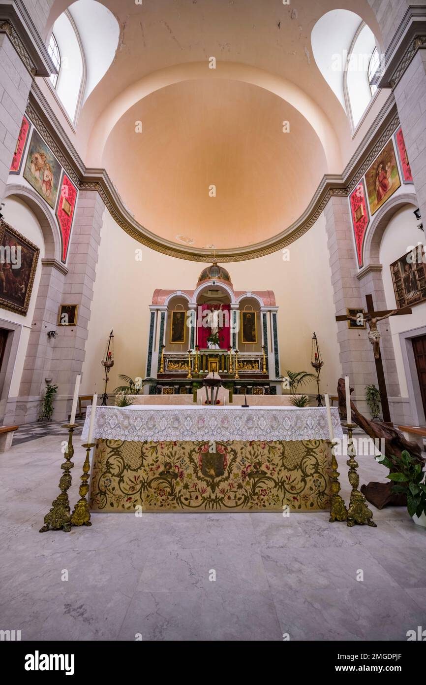 Altar and interior furnishings inside the church Cathedral of Milazzo, Duomo di Santo Stefano in ...