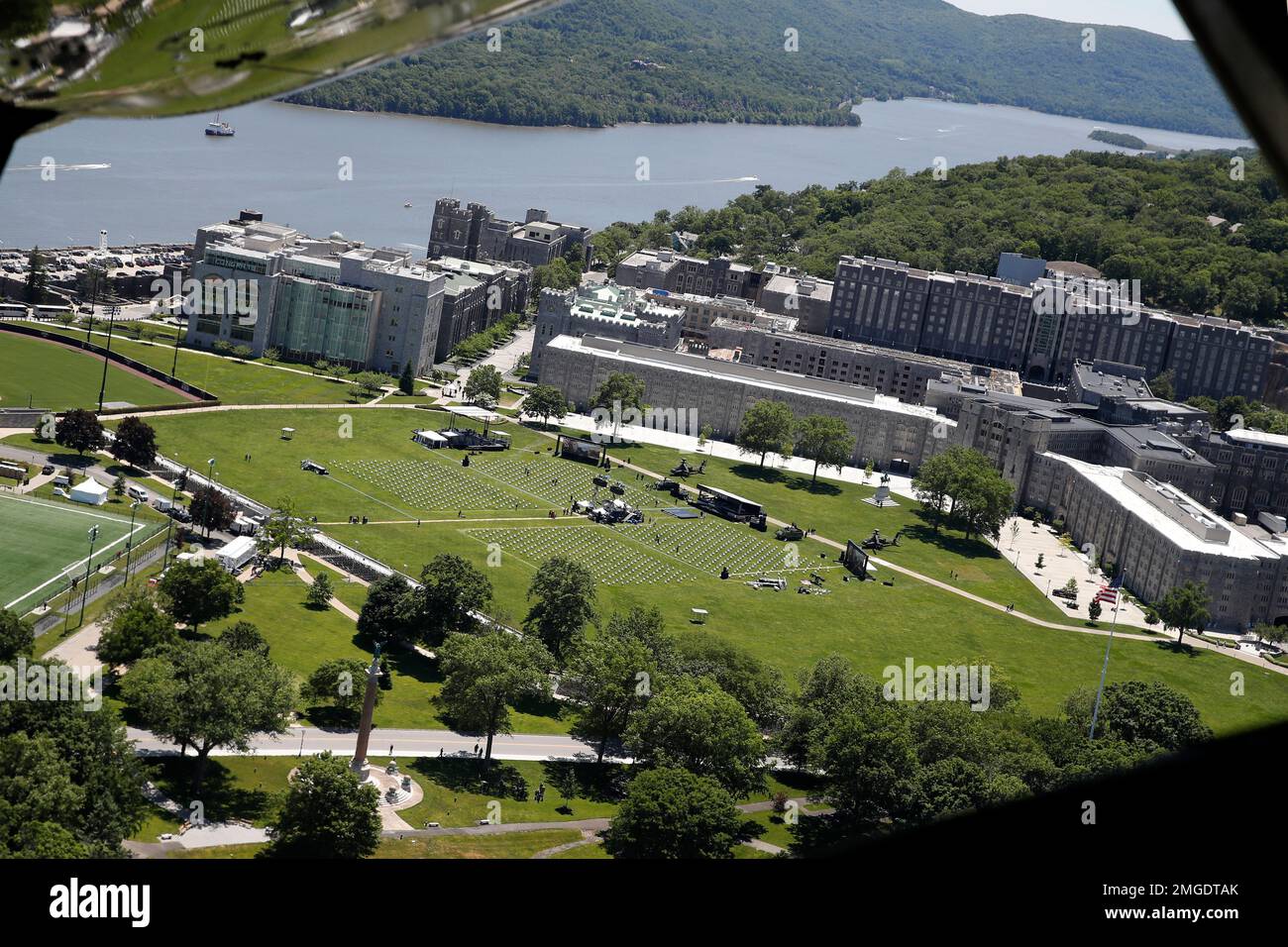 From the view of a helicopter, the parade field is seen at the United ...