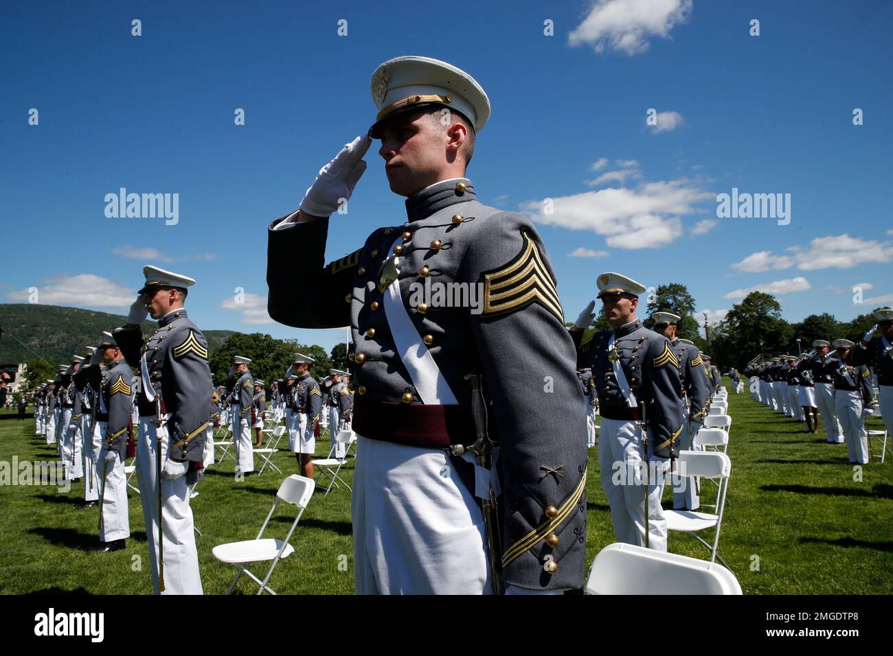 West Point cadets salute as the Class of 2020 participate in a ...