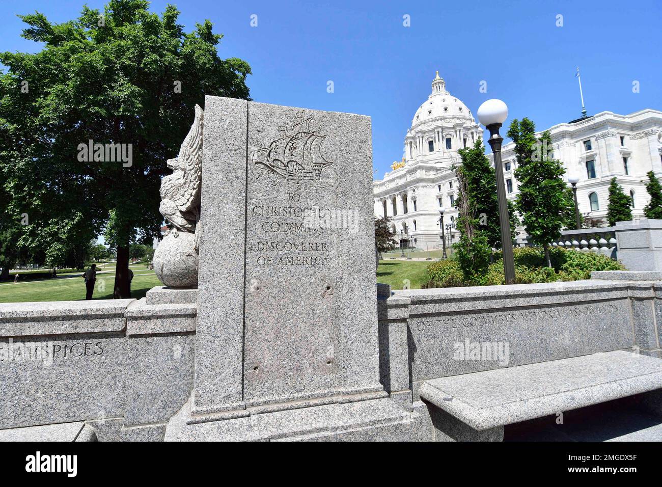 The pedestal which held the statue of explorer Christopher Columbus is ...