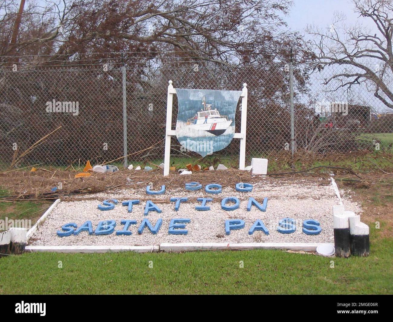 Station Sabine, Texas - 26-HK-2-10. STA Sabine gravel sign. Hurricane ...