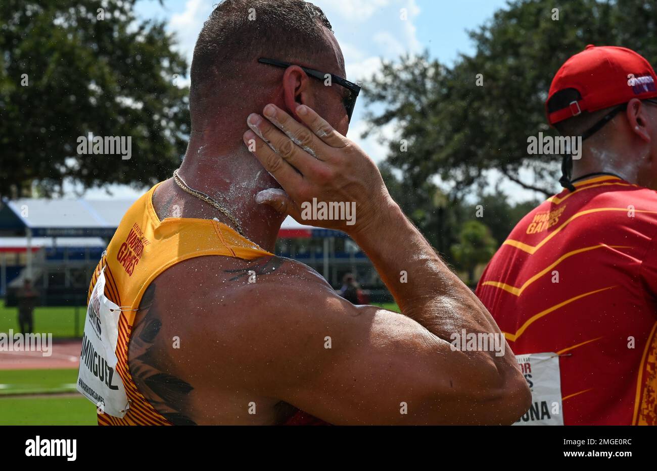 U.S. Marine Corps Staff Sgt. Robert Dominguez, veteran, takes part in a ...