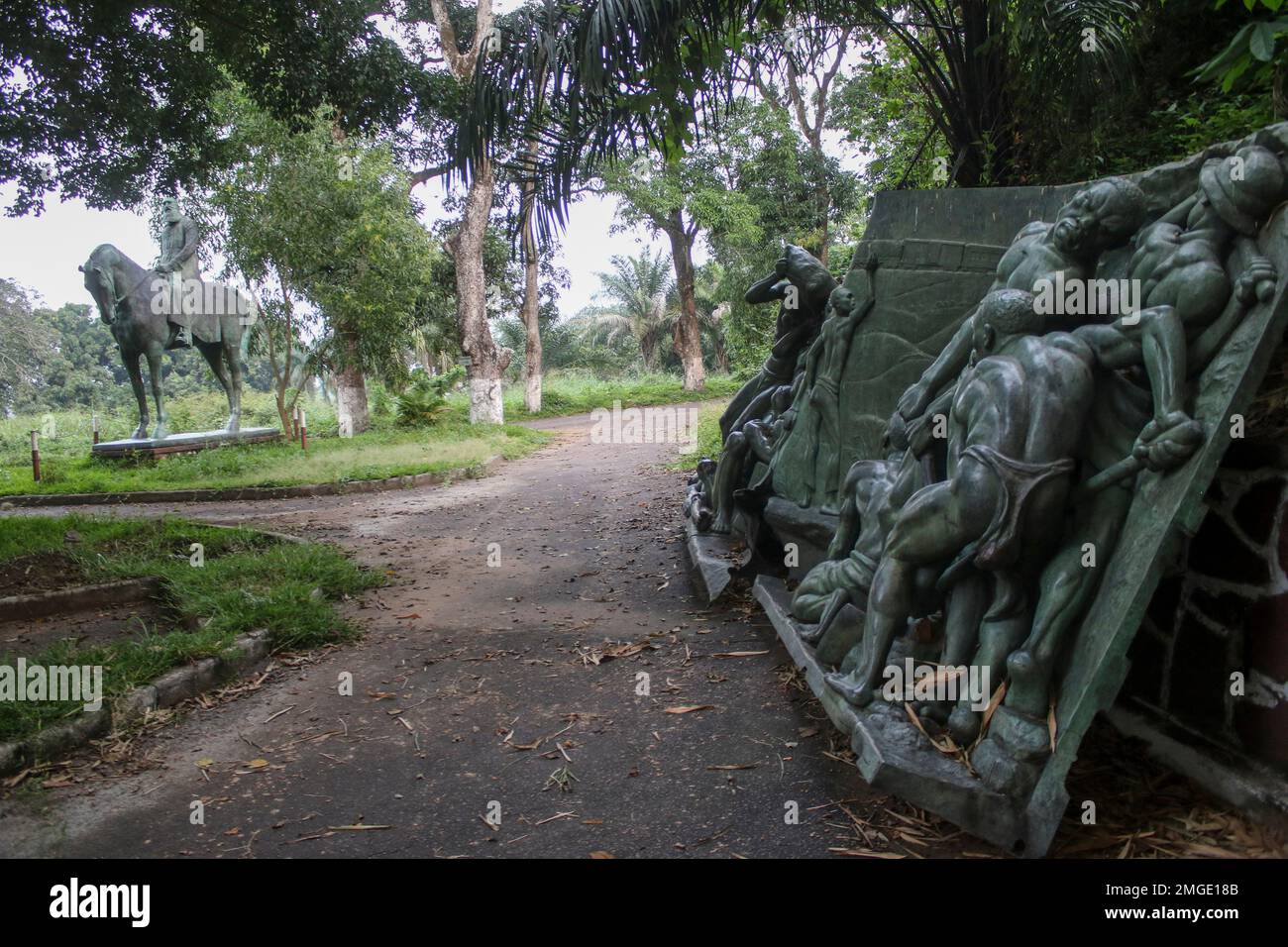 This photo taken Wednesday, June 10, 2020, shows statues of colonial ...