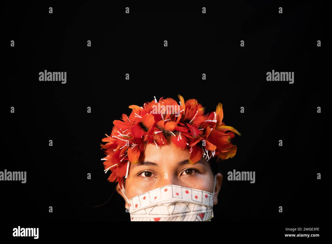 Waikyru, 21, of the Sateré Mawé indigenous ethnic group, poses for a ...