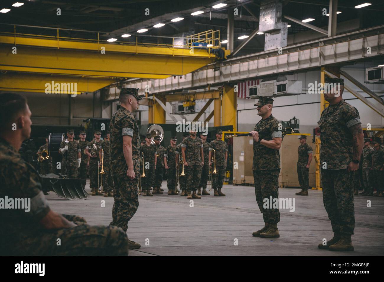 U.S. Marine Corps Lt. Col. Gregory Duesterhaus, left, the commanding ...