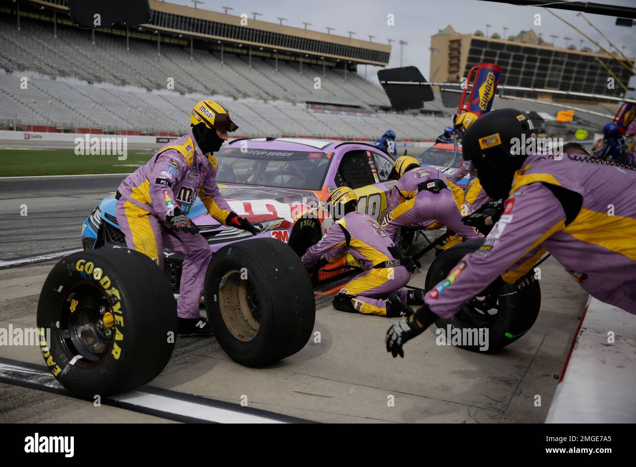 Kyle Busch makes a pit stop during the NASCAR Cup Series auto race at ...