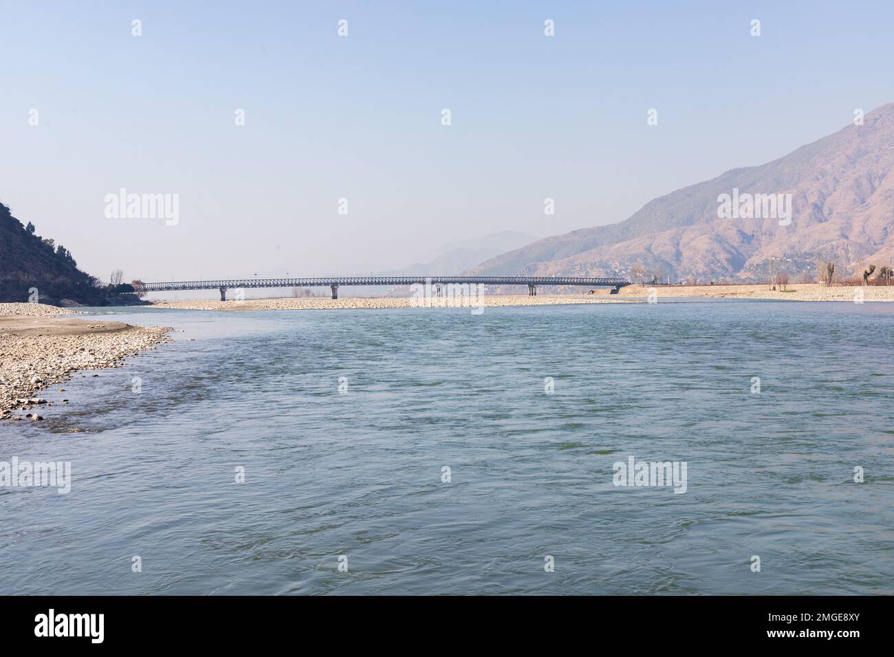 Steel bridge across the Swat river in the Barikot village, Swat Valley ...