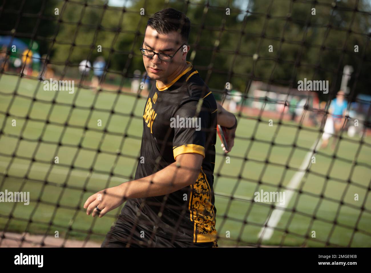 U.S. Army Spc. Viktor Pekkanen practices his throw at the discus field ...