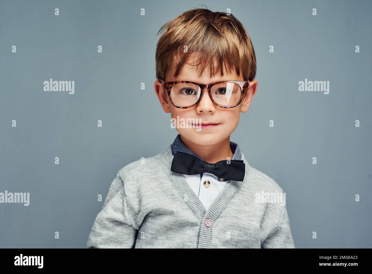 I have all the answers. Studio portrait of an adorable little boy ...