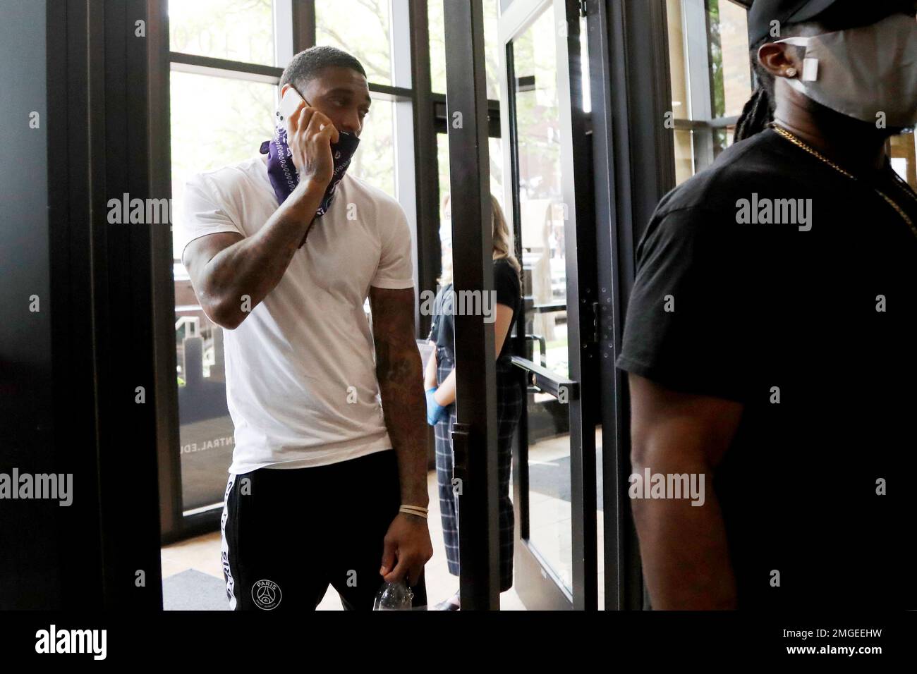 NFL player Tajae Sharpe arrives Thursday, June 4, 2020, before a ...