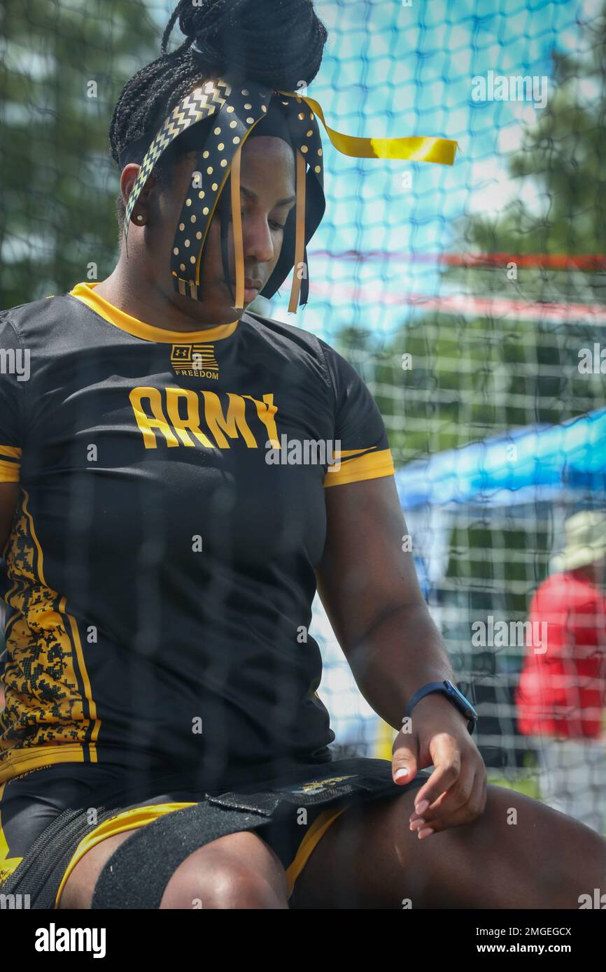 U.S. Army Pfc. Corine Hamilton competes in the seated discus during the ...