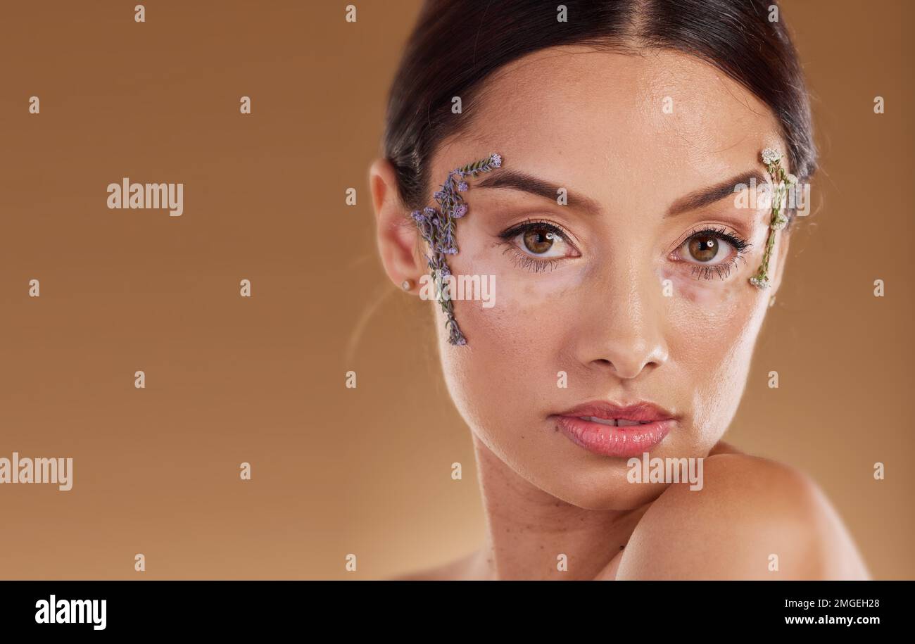 Natural beauty, flowers or portrait of woman with eco friendly ...