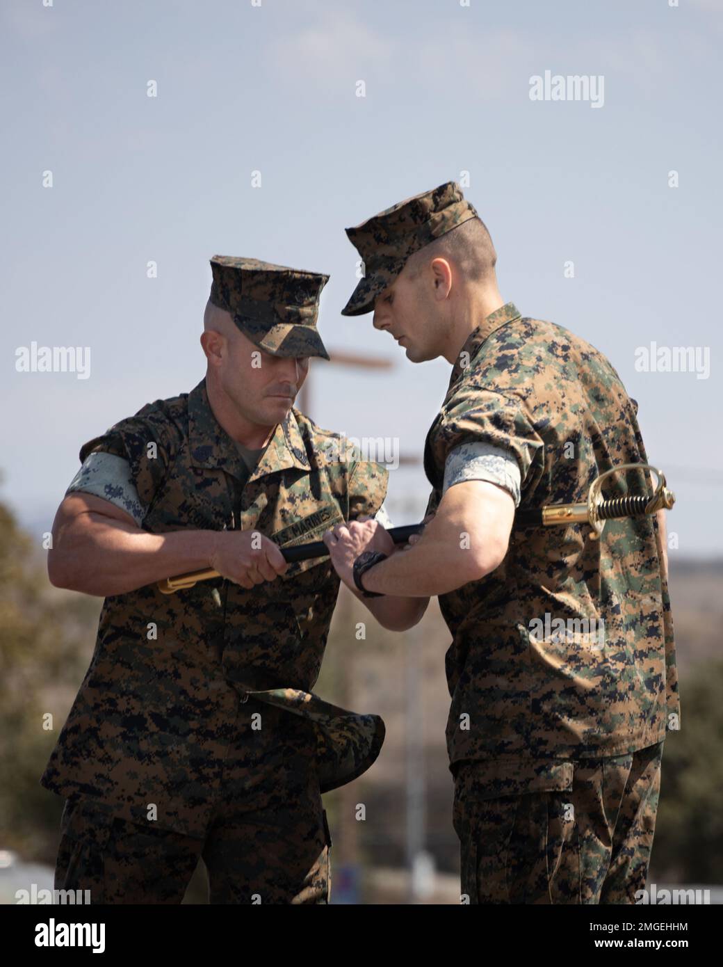 U.S. Marine Sgt. Maj. Roland McGinnis (left), the outgoing sergeant ...