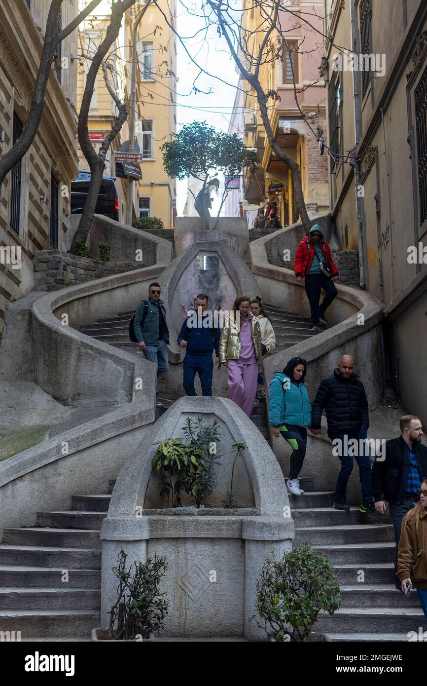 Istanbul, Turkey January 22, 2023. View of the Camondo Stairs in the ...